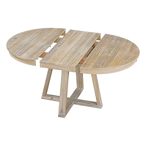 KoiHome Retro Functional Round 16" W Leaf, 4 Upholstered Family Dinner Room, 5pc Farmhouse Kitchen Chairs for 4 (Natural), 5 Piece Extendable Dining Table Set