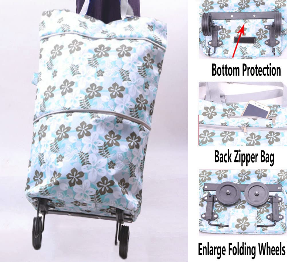 Upgrade Shopping Bag with Wheels Portable Trolley Bags Grocery Cart Hand Pulling Utility with Hand Straps Folding Shopping Cart- Larger Size & Waterproof & Strong(B0BDKBVK1Y)