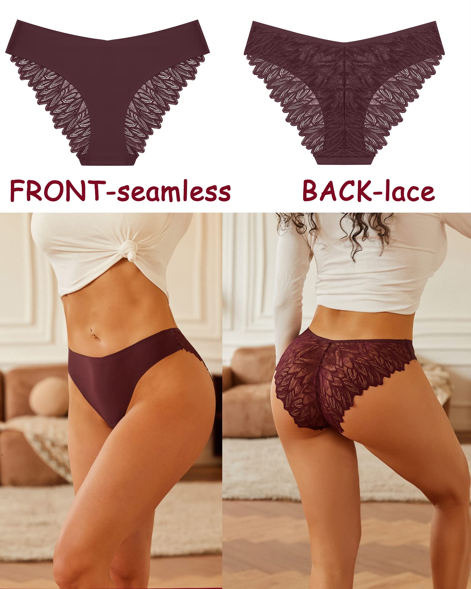 Sth Big Cheeky Underwear for Women Lace No Show Bikini Soft Breathe Seamless Panties Ladies Sexy Hipster Set 6 Pack