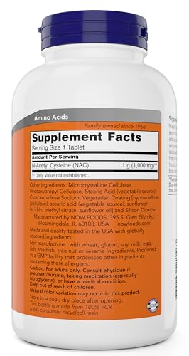 Now NAC, 1000 mg, 250 Tablets, Vegetarian and Vegan, Non-GMO