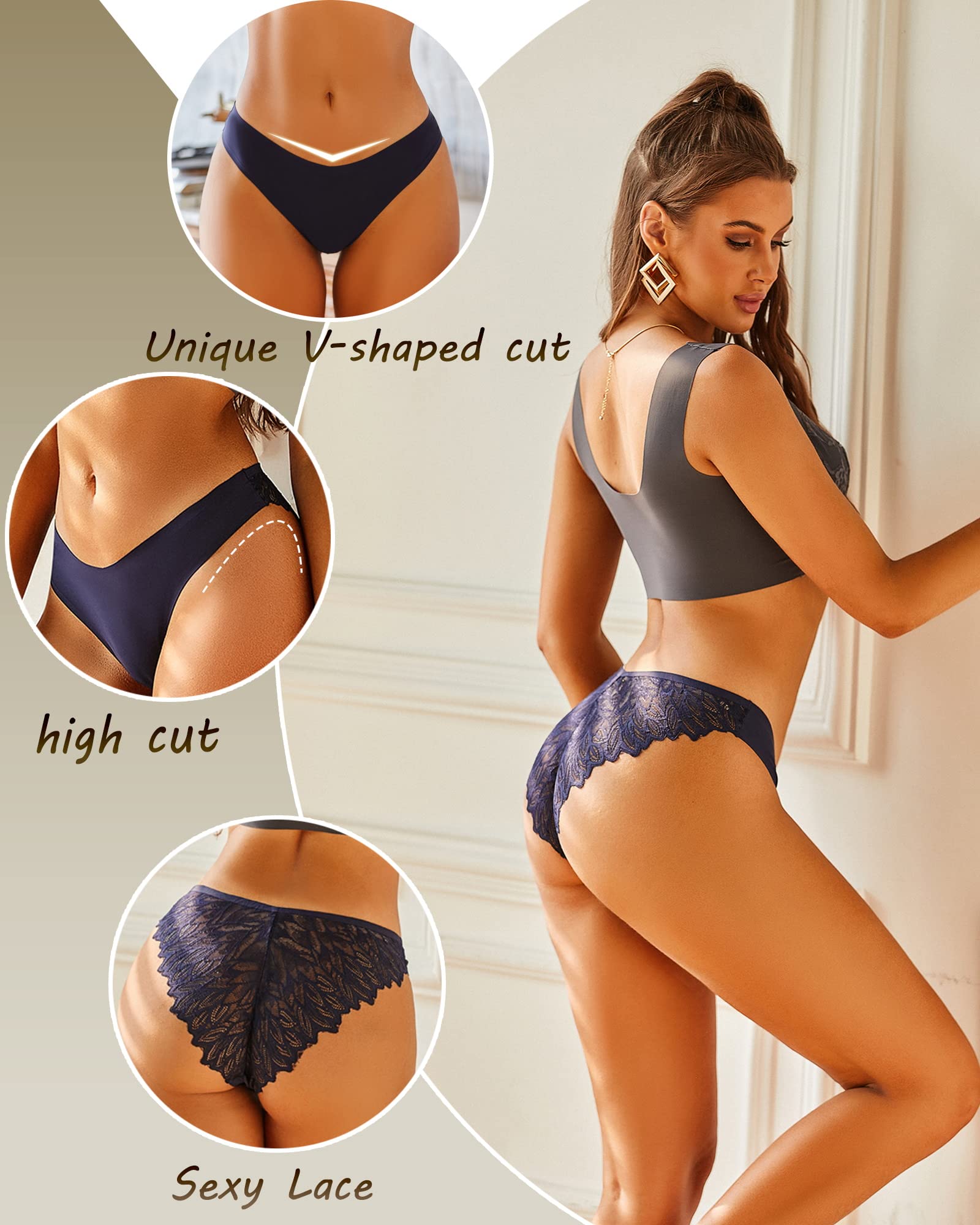 Sth Big Cheeky Underwear for Women Lace No Show Bikini Soft Breathe Seamless Panties Ladies Sexy Hipster Set 6 Pack