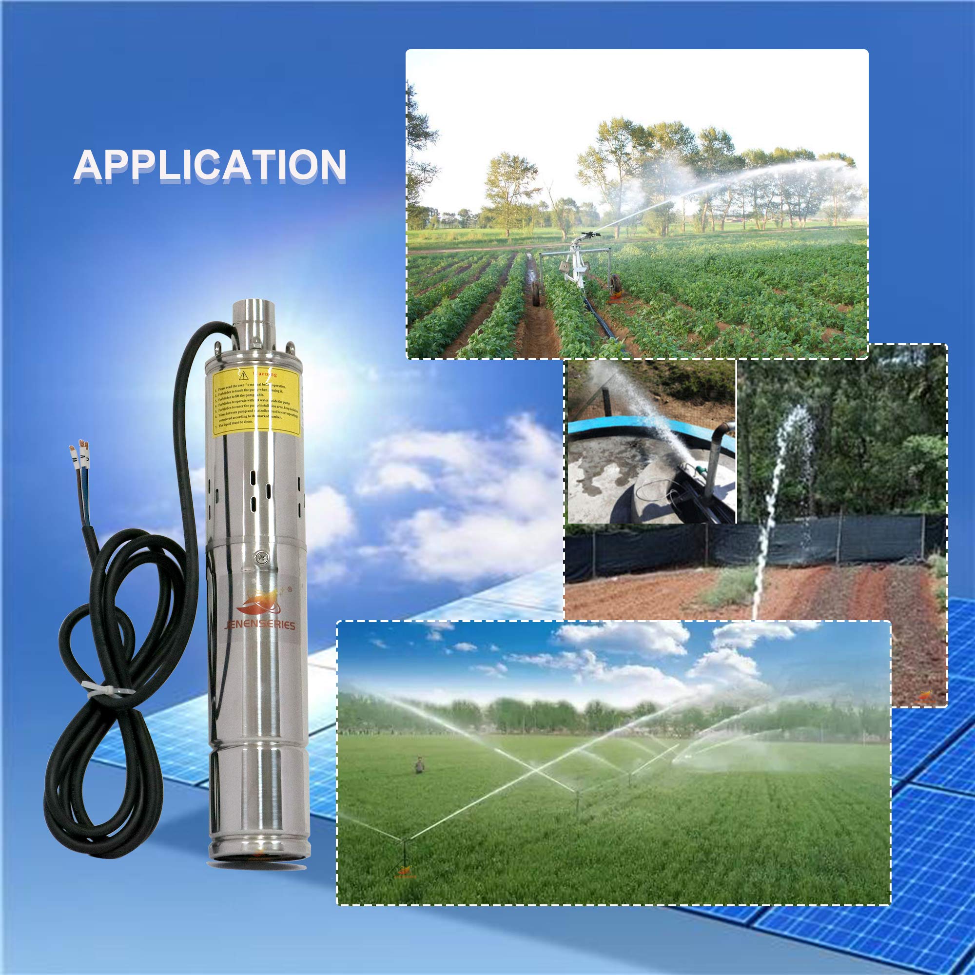 JENENSERIES Pump 270W DC 24V Solar Water Pumps, Max head 262ft,7.9GPM Flow,3 inch Solar deep well submersible Pumps with MPPT controller (270W 24V)
