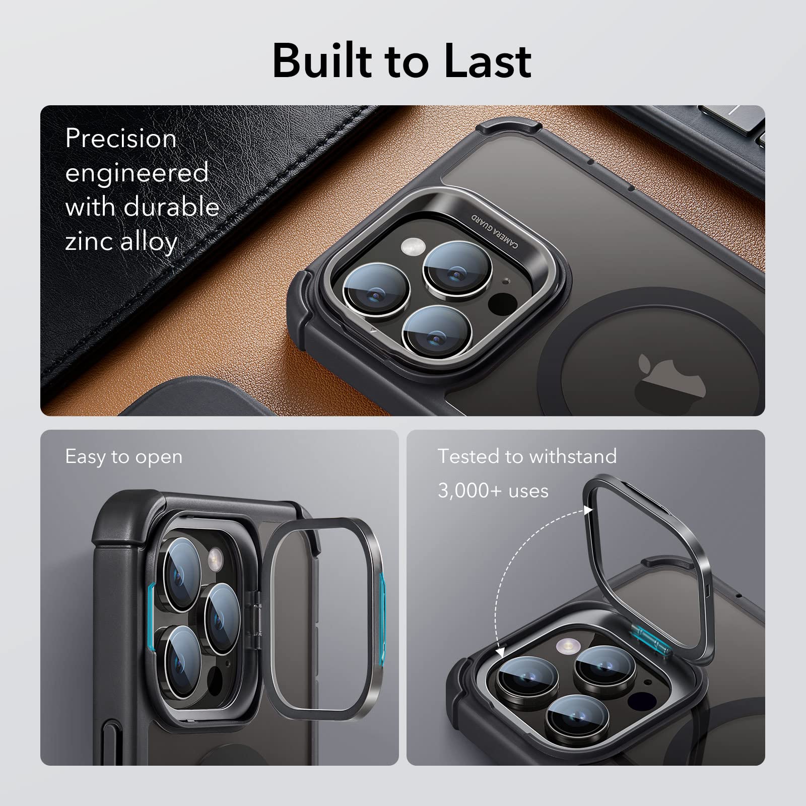ESR for iPhone 14 Pro Case with Stand, Compatible with MagSafe, Full-Body Military-Grade Drop Proof Case with Built-in 9H+ Tempered Glass Screen Protector, Armor Series, Clear Black