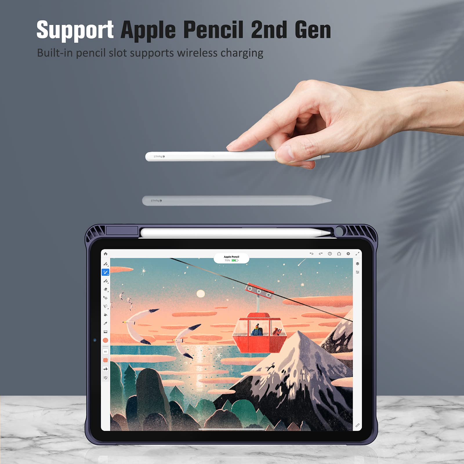 Fintie SlimShell Case for iPad Pro 11-inch (4th / 3rd Generation) 2022/2021 - Soft Flexible TPU Stand Back Cover with Pencil Holder, Also Fit iPad Pro 11" 2nd / 1st Gen, Ocean Marble