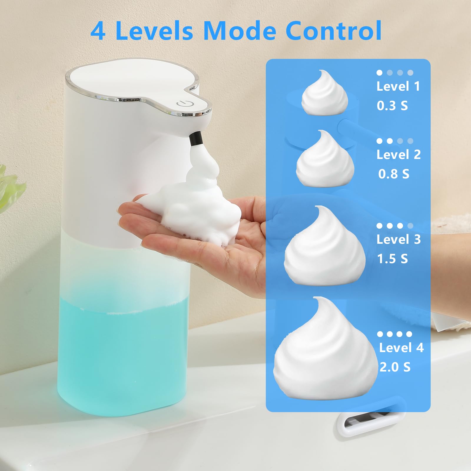 Automatic Soap Dispenser - Touchless Foaming Kids Hand Soap Bottle - Rechargeable Hands Free Pump for Bathroom or Kitchen with Wall Mount Hook