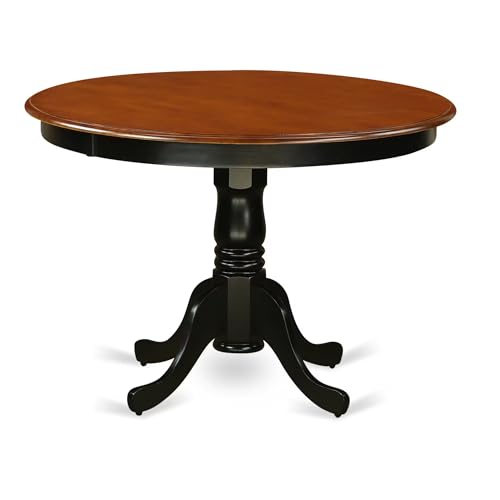 East West Furniture HLAV5-BCH-LC 5 Piece Modern Dining Table Set Includes a Round Wooden Table with Pedestal and 4 Faux Leather Dining Room Chairs, 42x42 Inch, Black & Cherry