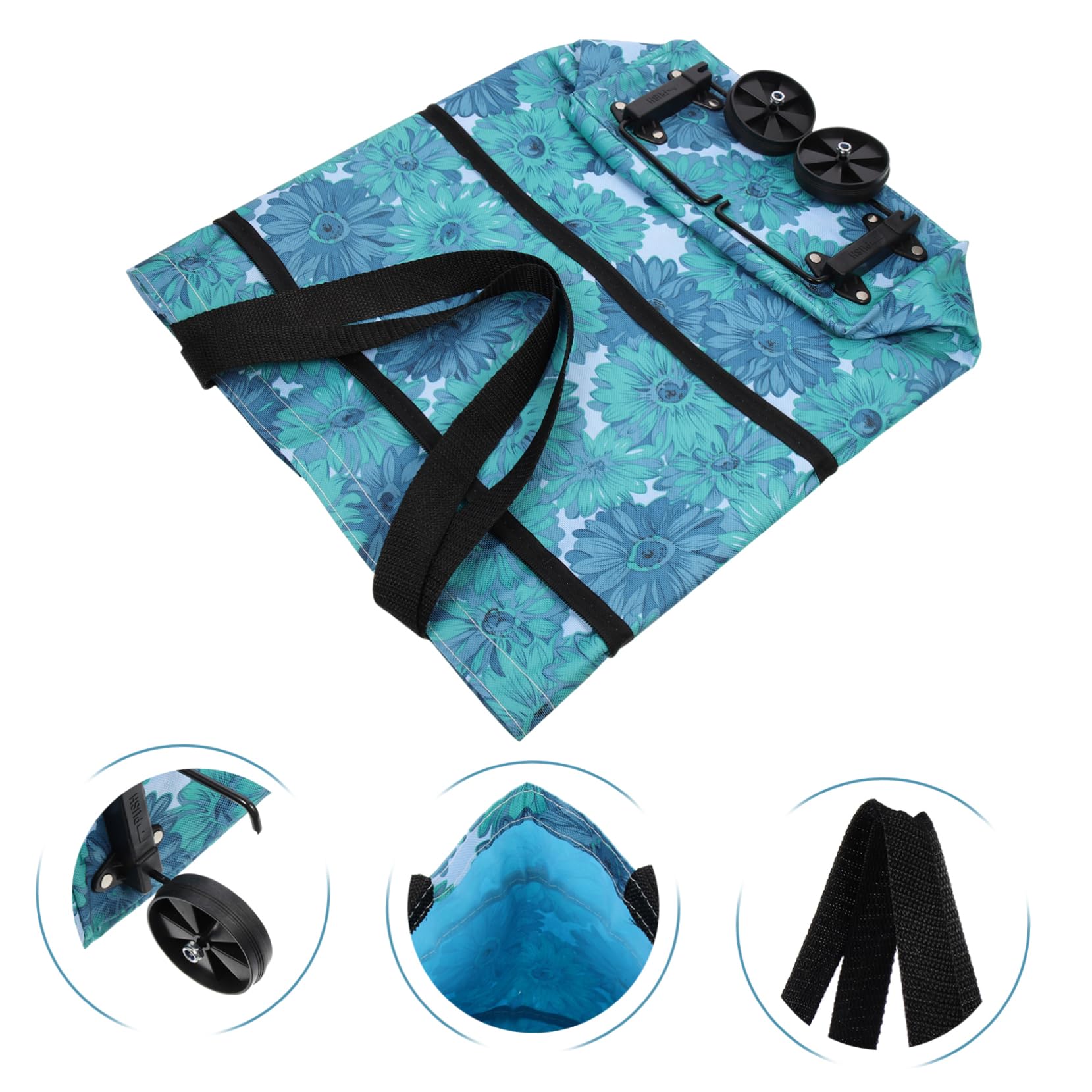SHOWERORO Foldable Shopping Bag Wheel Oxford Fabric Large Capacity Groceries Shopping Bag Storage Pouch
