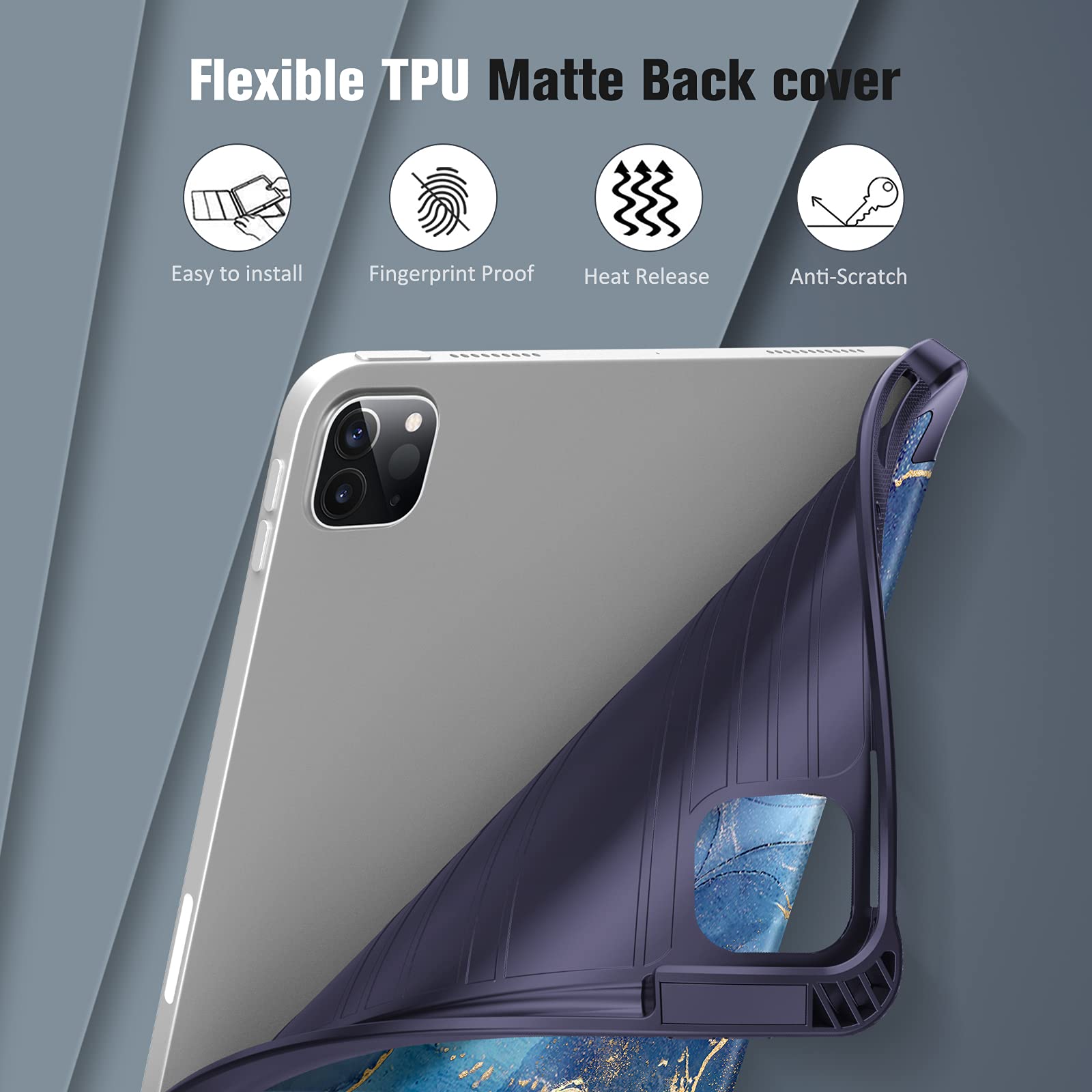 Fintie SlimShell Case for iPad Pro 11-inch (4th / 3rd Generation) 2022/2021 - Soft Flexible TPU Stand Back Cover with Pencil Holder, Also Fit iPad Pro 11" 2nd / 1st Gen, Ocean Marble