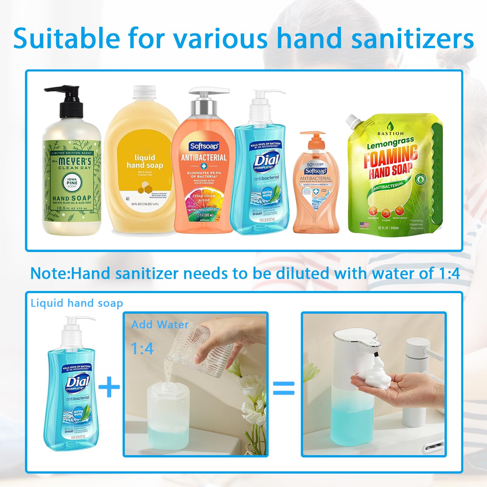 Automatic Soap Dispenser - Touchless Foaming Kids Hand Soap Bottle - Rechargeable Hands Free Pump for Bathroom or Kitchen with Wall Mount Hook