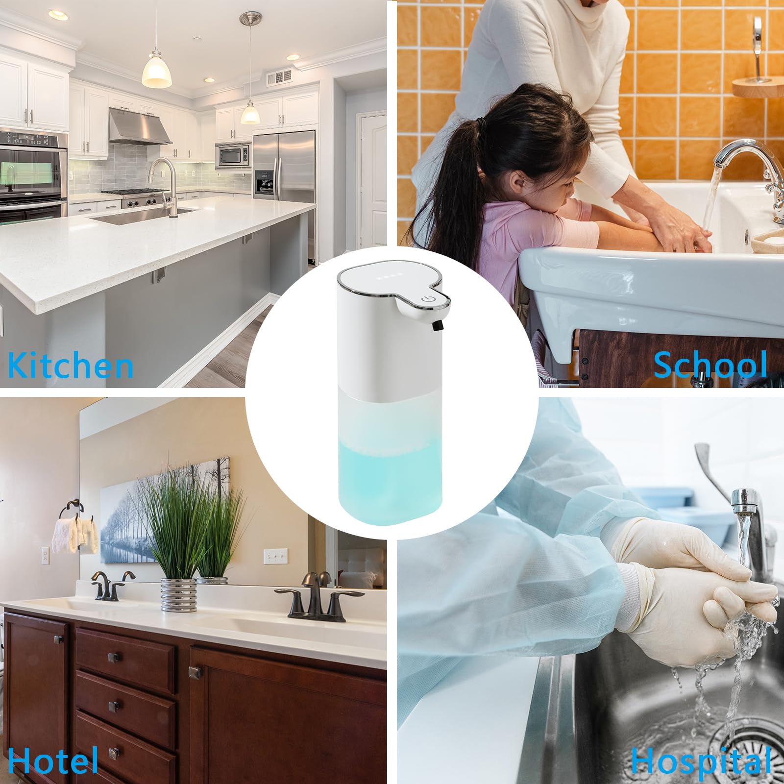 Automatic Soap Dispenser - Touchless Foaming Kids Hand Soap Bottle - Rechargeable Hands Free Pump for Bathroom or Kitchen with Wall Mount Hook