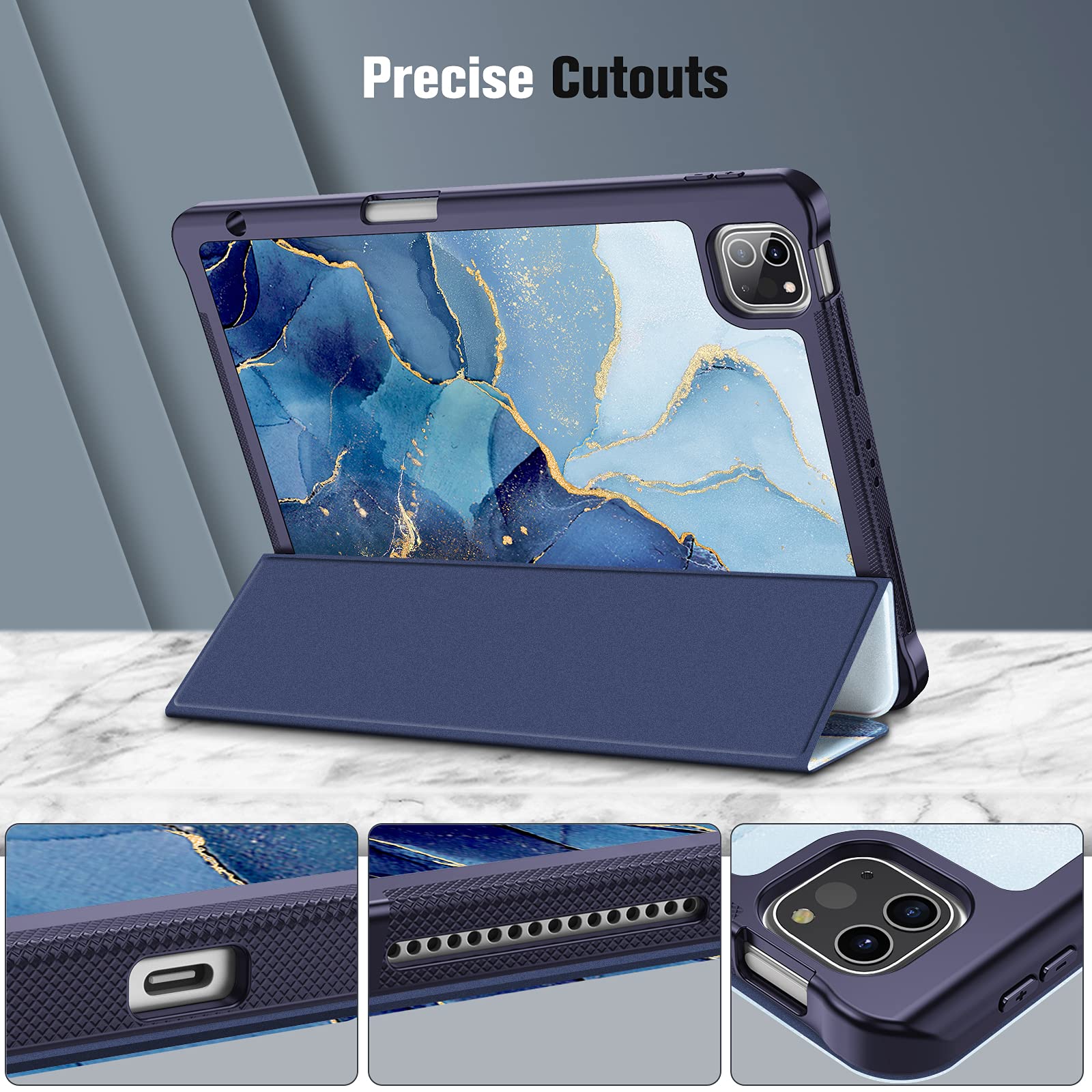 Fintie SlimShell Case for iPad Pro 11-inch (4th / 3rd Generation) 2022/2021 - Soft Flexible TPU Stand Back Cover with Pencil Holder, Also Fit iPad Pro 11" 2nd / 1st Gen, Ocean Marble
