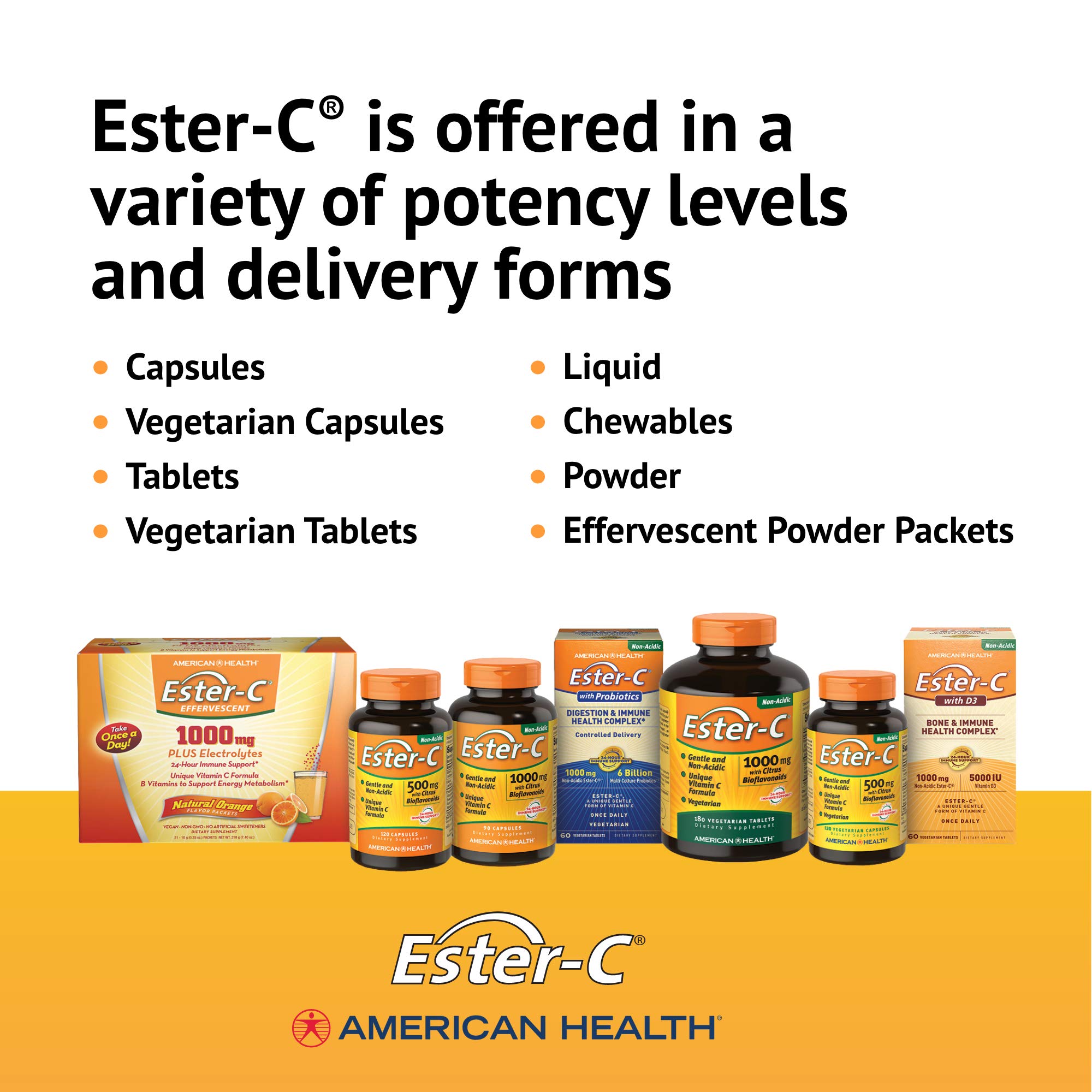 Ester-C American Health with Citrus Bioflavonoids Capsules (3 Pack) - 24-Hour Immune Support, Gentle On Stomach, Non-Acidic Vitamin C - Non-GMO, Gluten-Free - 1000 mg, 90 Count