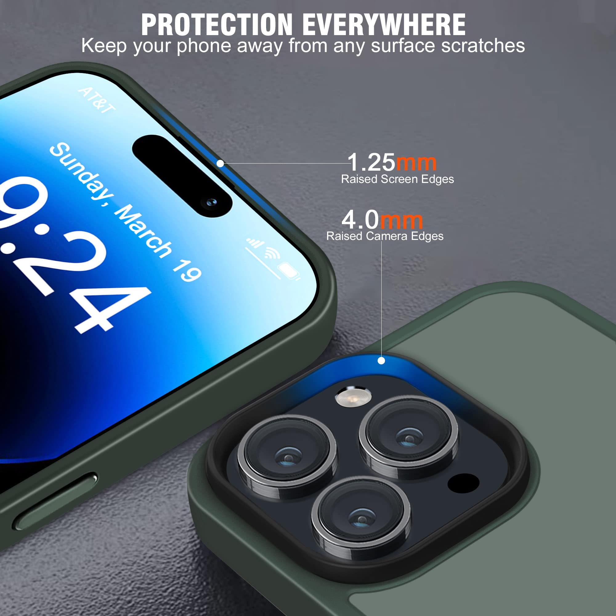 PTz Worlds for iPhone 14 Pro Case 6.1” - Strong Magnetic Cases for iPhone 14 Pro, Matte Army Green Compatible with MagSafe, Military Grade Drop Protection, Ultra Thin, Shockproof, Slim Fit
