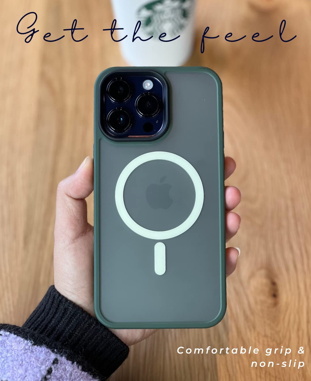 PTz Worlds for iPhone 14 Pro Case 6.1” - Strong Magnetic Cases for iPhone 14 Pro, Matte Army Green Compatible with MagSafe, Military Grade Drop Protection, Ultra Thin, Shockproof, Slim Fit