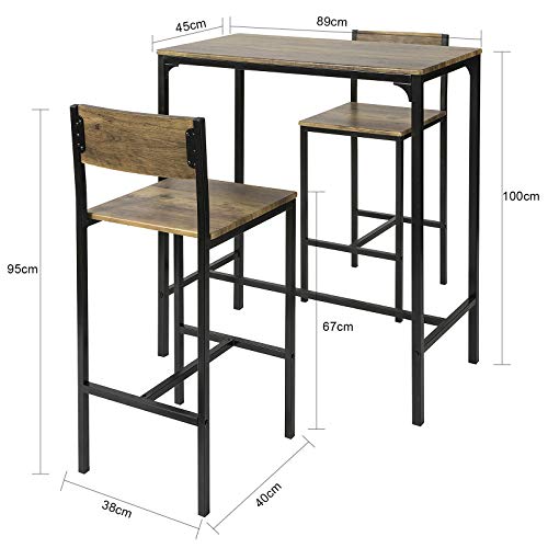 Haotian 3 Piece Bar Set, 1 Bar Table and 2 Stools, 3 Pieces Dining Set, Home Kitchen Breakfast Bar Set, Furniture Dining Set, Natural OGT03-XL