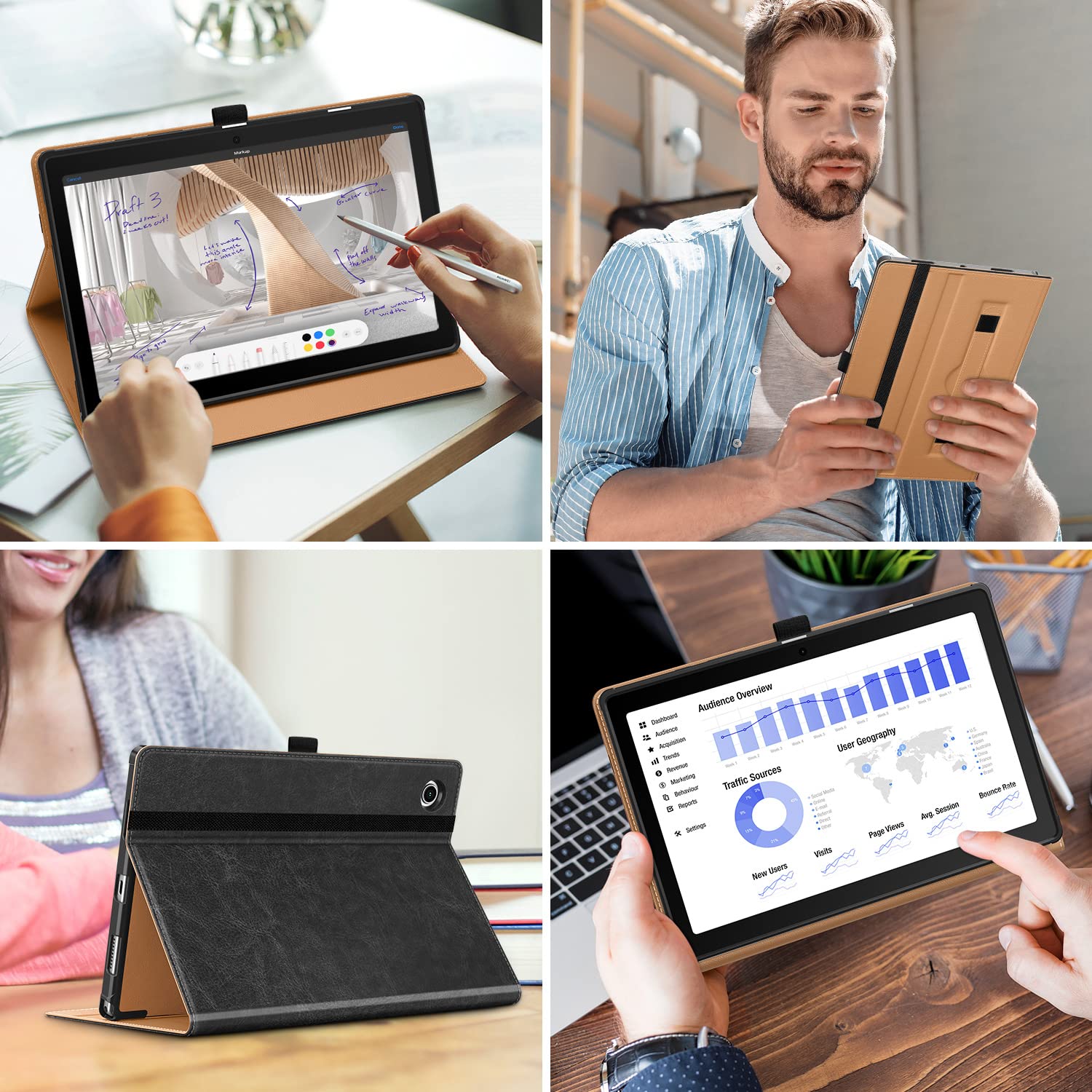 DTTO for Samsung Galaxy Tab A8 10.5 Inch Case 2022, Premium Leather Business Folio Stand Cover with Built-in Hand Strap for Galaxy Tab A8 10.5" 2022 Model [SM-X200/X205/X207], Black