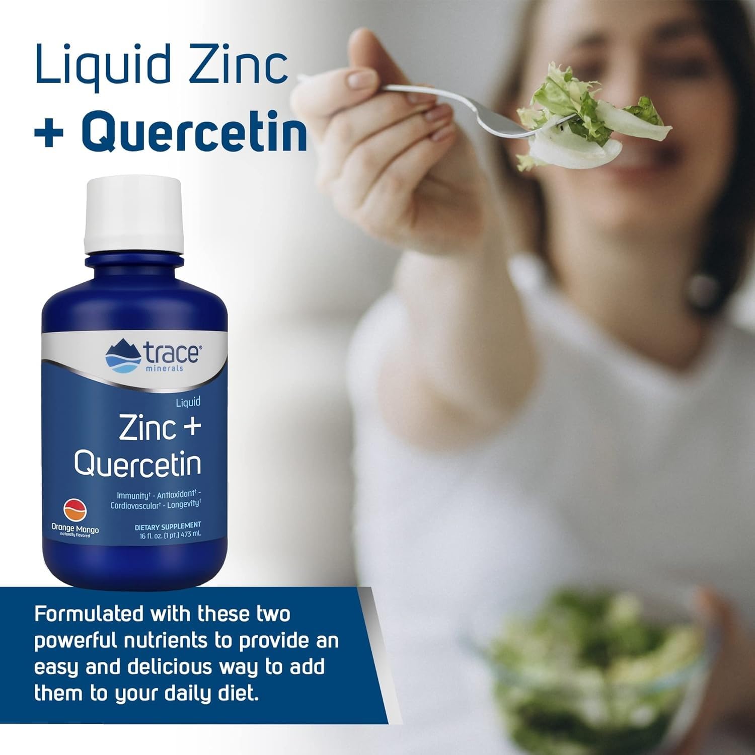 Trace Minerals Liquid Zinc Plus Quercetin - Digestive & Immune Health Supplement - Mineral Supplement with Zinc & Quercetin - Antioxidant & Heart Health Support - Orange Mango, 16 fl oz (32 Servings)