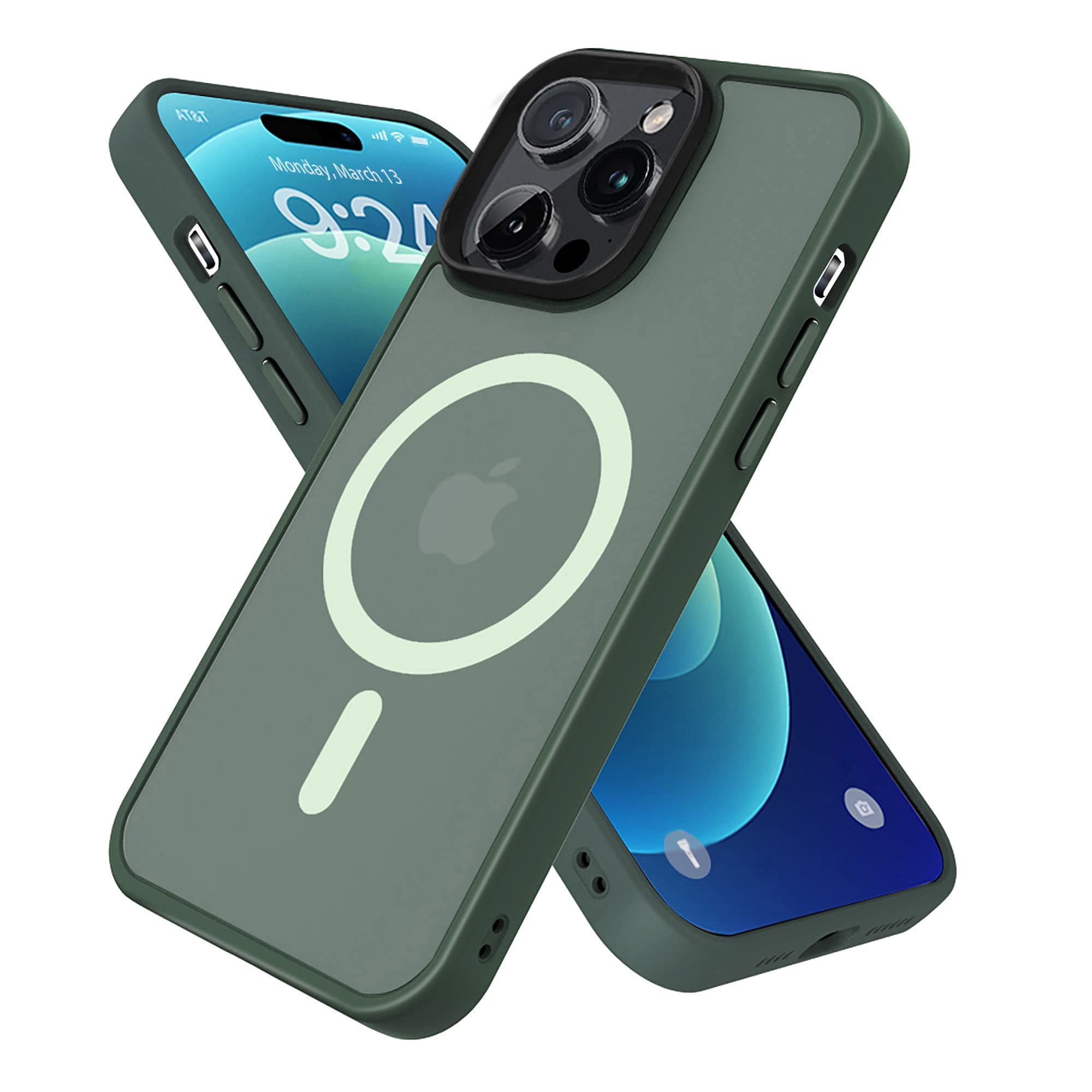 PTz Worlds for iPhone 14 Pro Case 6.1” - Strong Magnetic Cases for iPhone 14 Pro, Matte Army Green Compatible with MagSafe, Military Grade Drop Protection, Ultra Thin, Shockproof, Slim Fit