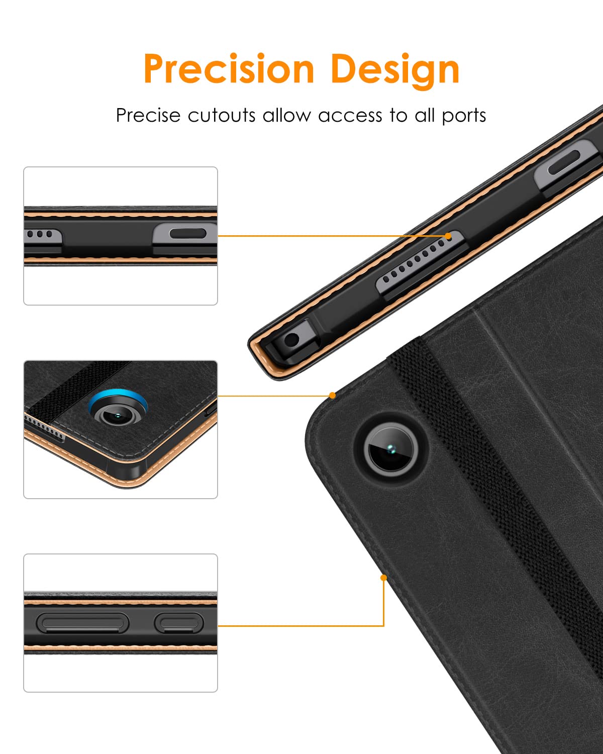 DTTO for Samsung Galaxy Tab A8 10.5 Inch Case 2022, Premium Leather Business Folio Stand Cover with Built-in Hand Strap for Galaxy Tab A8 10.5" 2022 Model [SM-X200/X205/X207], Black