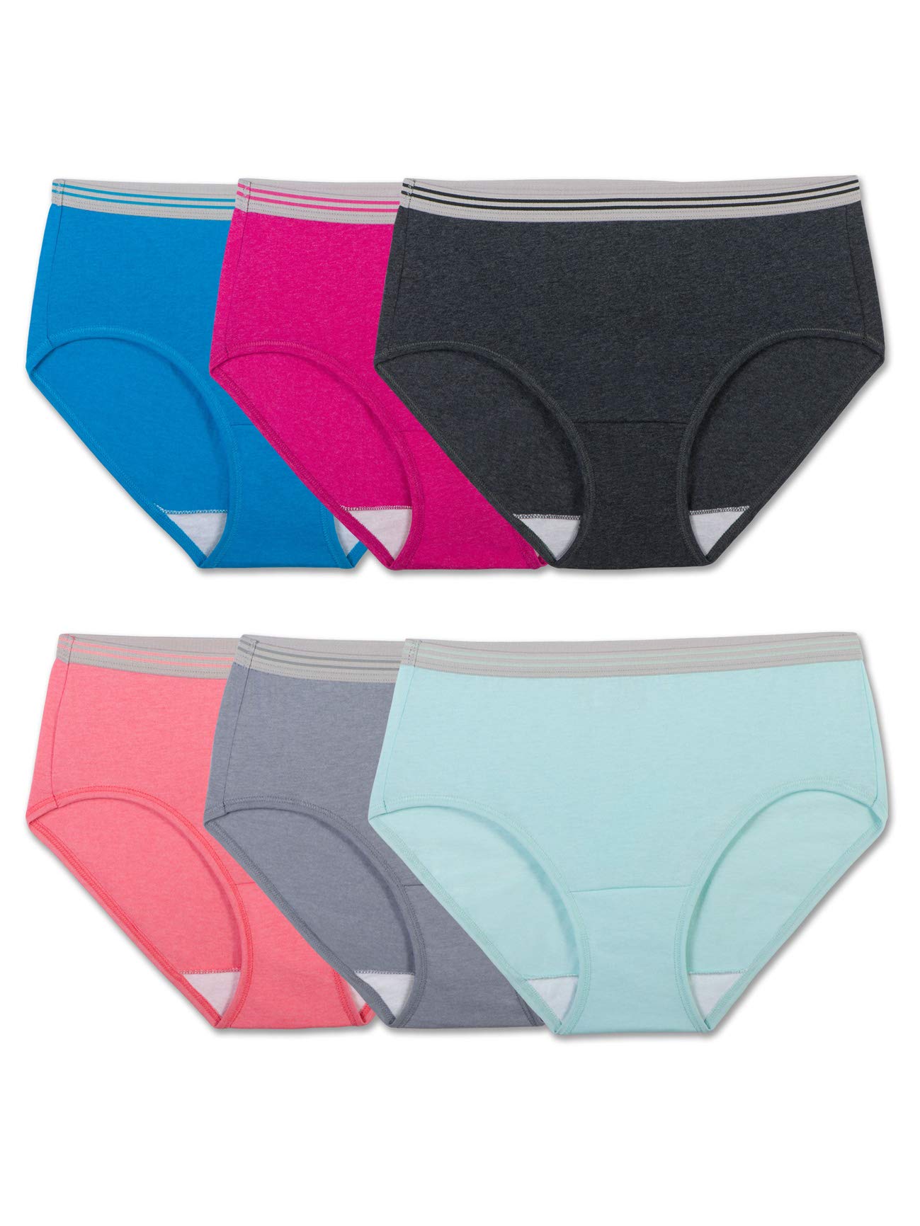 Fruit of the Loom Women's Eversoft Brief Underwear, Tag Free & Breathable, Available in Plus Size, Low Rise-Cotton Blend-6 Pack-Colors May Vary, 7