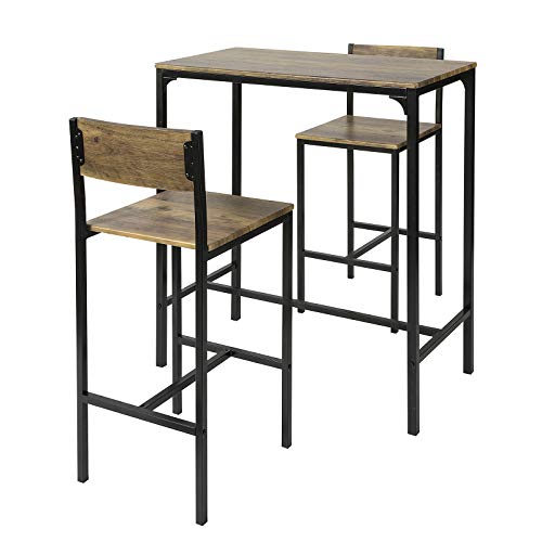 Haotian 3 Piece Bar Set, 1 Bar Table and 2 Stools, 3 Pieces Dining Set, Home Kitchen Breakfast Bar Set, Furniture Dining Set, Natural OGT03-XL