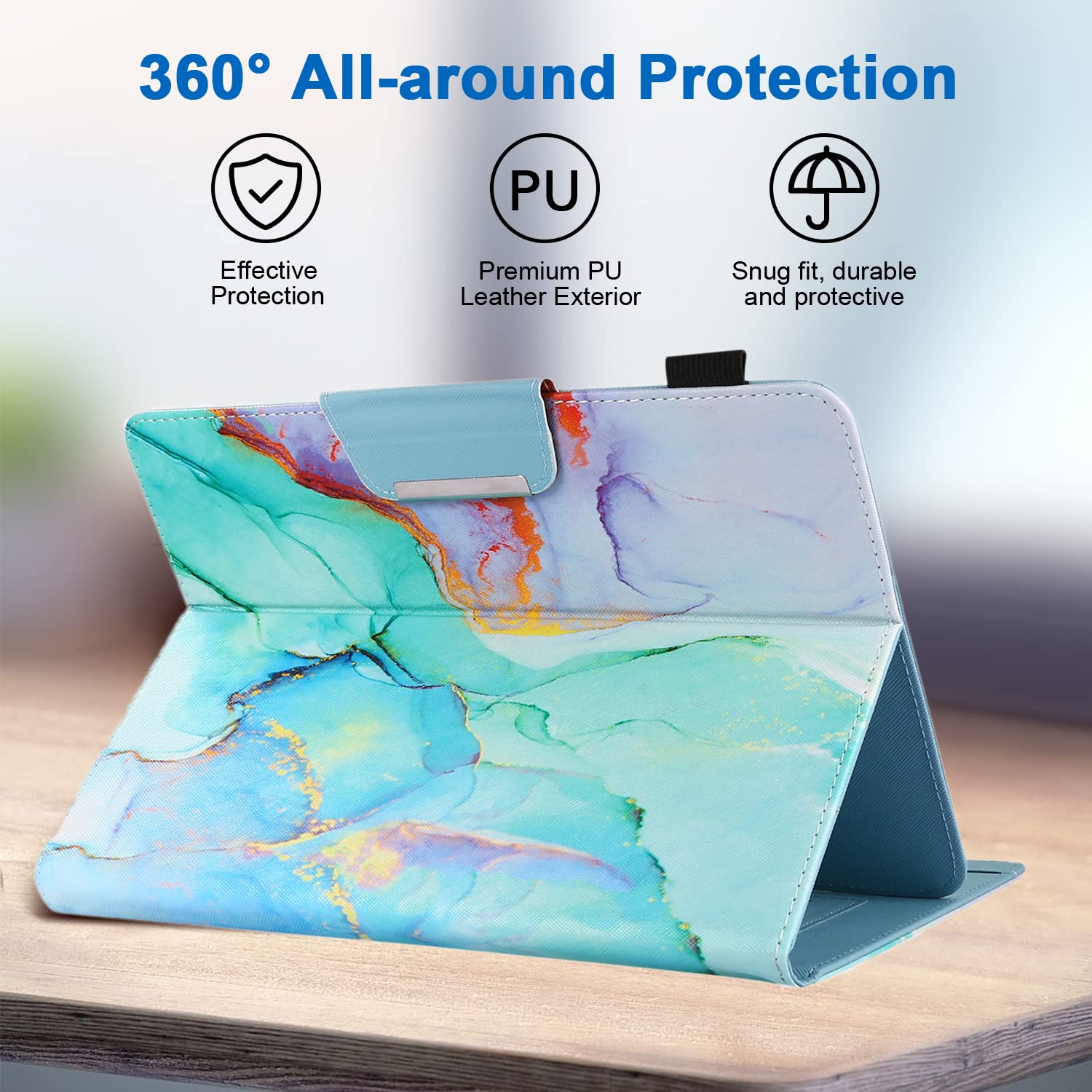 JZCreater 10 Inch Tablet Case, Universal 10 10.1 Inch Android Tablet Cover, Multi-Angle Viewing Stand Case for 9.5-10.5 Inch Tablet, Green Marble