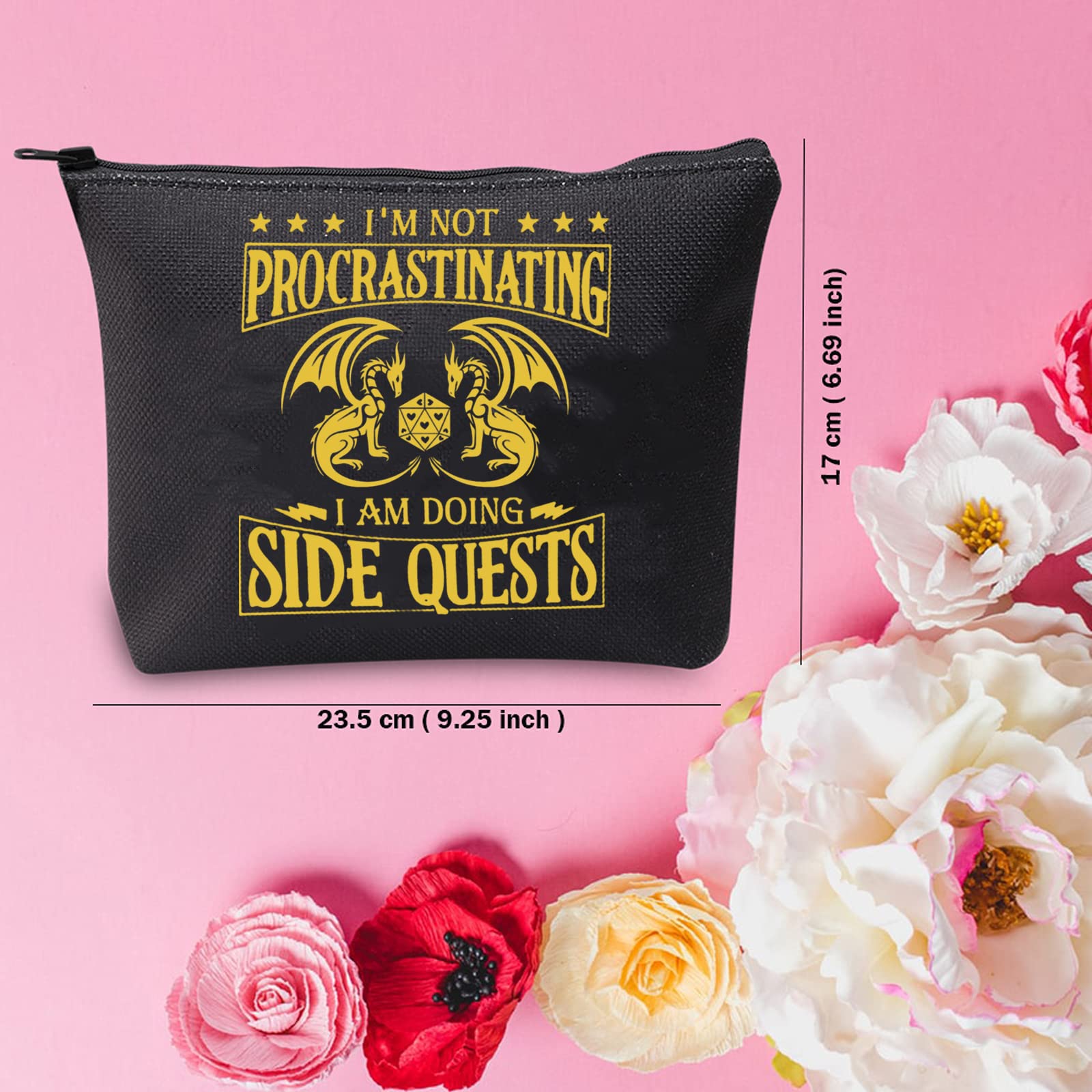 TSOTMO Gamer Zipper Pouch Game Theme Pack Dragons Bag I'm Not Procrastinating I'm Doing Side Quests Cosmetic Bag Gift For Game Lover Fans Gift (Procrastina)