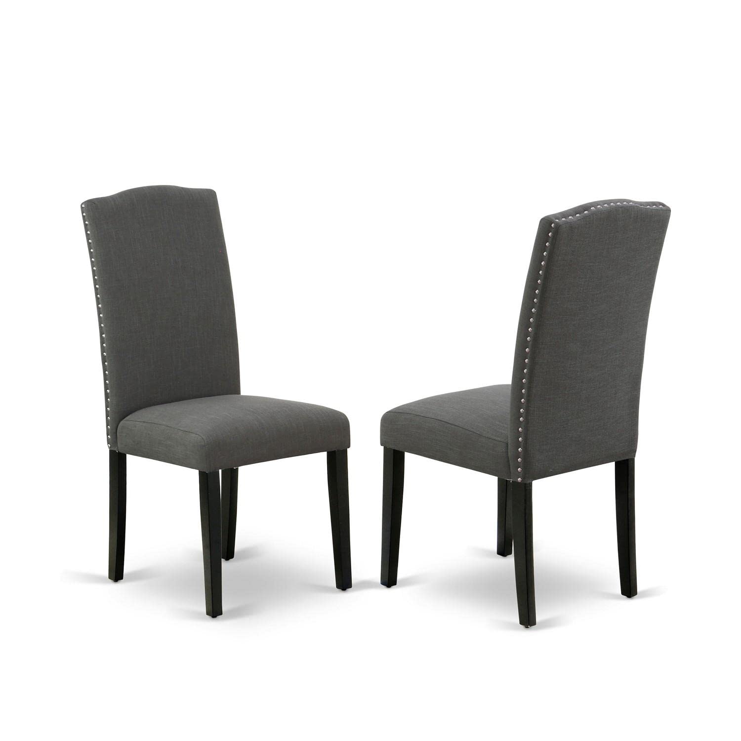 East West Furniture SHEN5-BLK-20 5 Piece Dining Room Table Set Includes a Round Kitchen Table with Pedestal and 4 Dark Gotham Linen Fabric Upholstered Chairs, 42x42 Inch, Black
