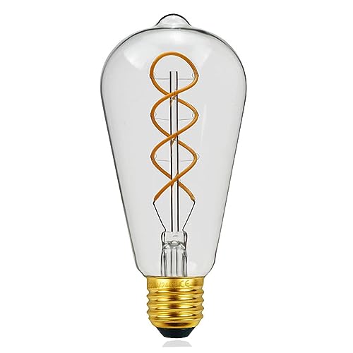 WOPARU ST21(ST64) Vintage Edison Filament Spiral Light Bulb,E26/E27 Base 4W 2300K 200lm Dimmable Antique LED Edison Bulbs,40W Equivalent Warm White - Clear Glass