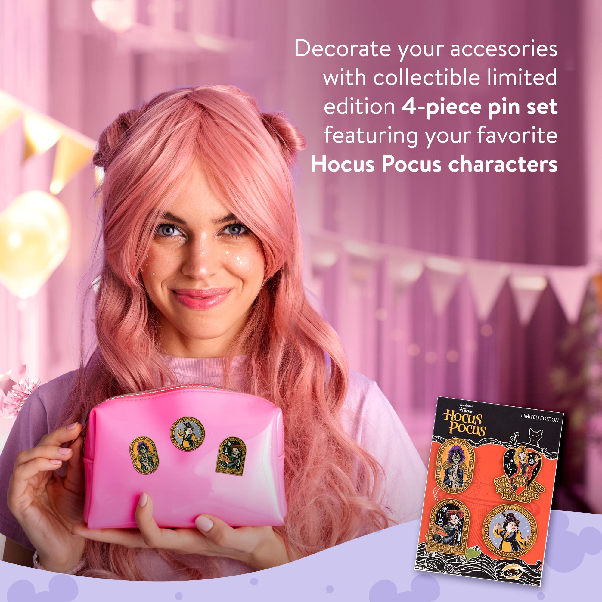 Disney Enamel Pin Set, Hocus Pocus Themed Jewelry, Pack of 4 Pieces, 1.75β, Limited Edition Collectors Pins with Three Sanderson Sisters and Billy Butcherson, Amazon Exclusive
