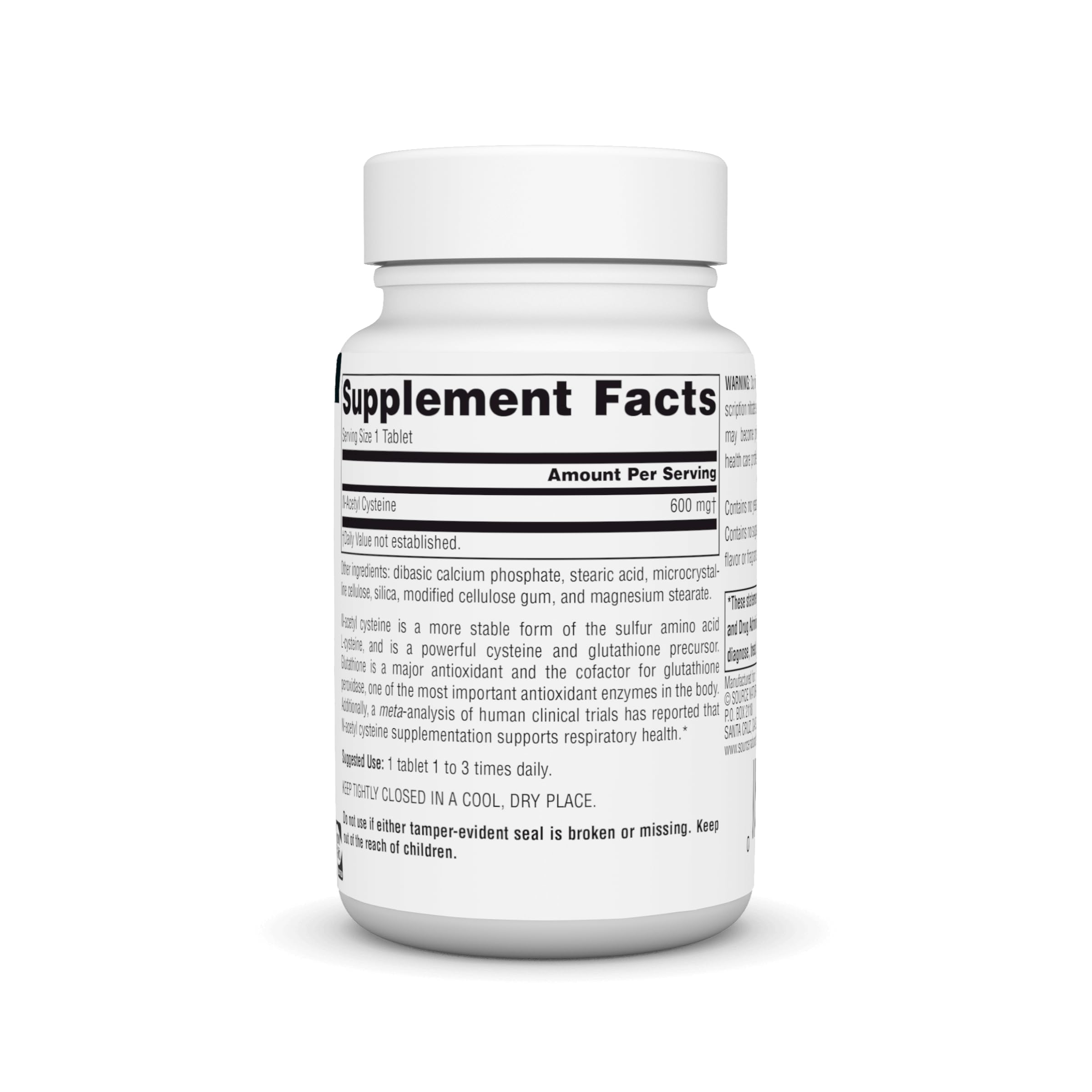 Source Naturals N-Acetyl Cysteine Antioxidant Support 600 mg Dietary Supplement That Supports Respiratory Health* - 60 Tablets