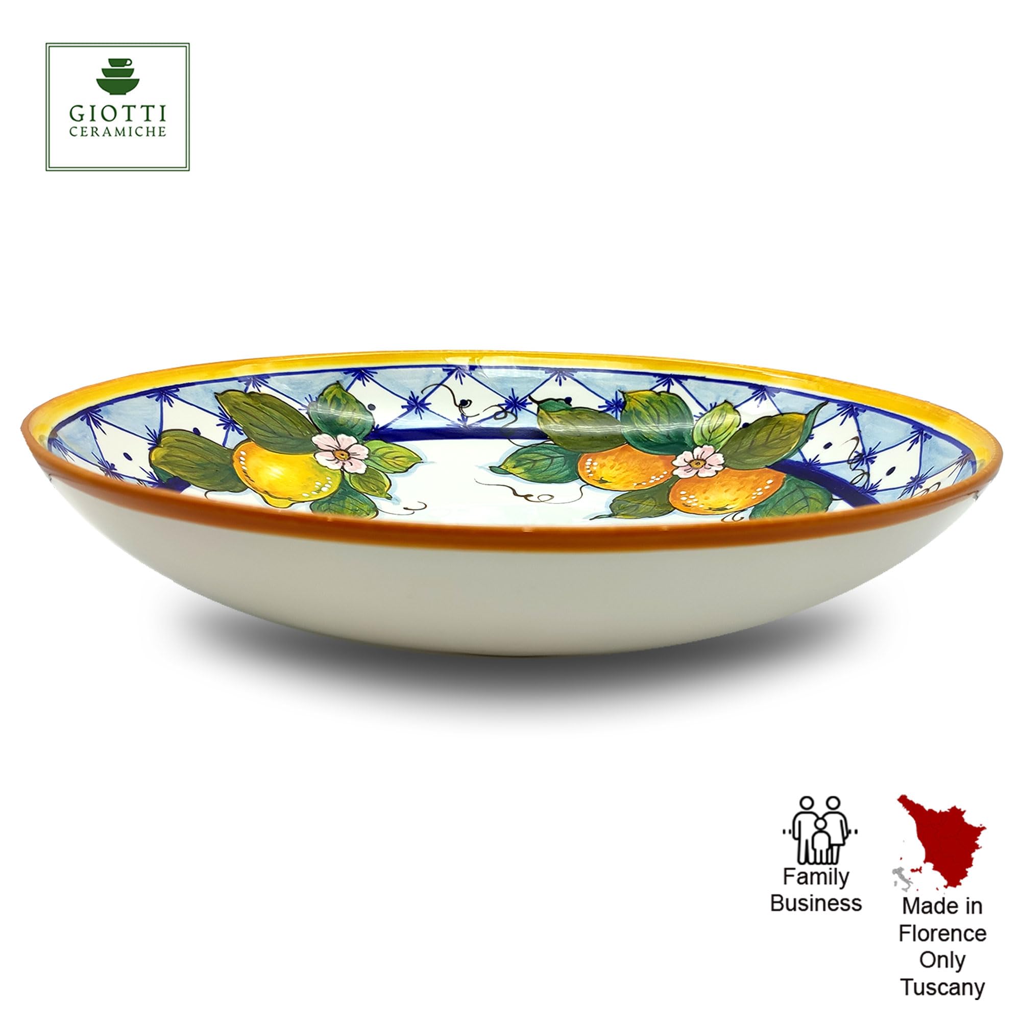 X Large Ceramic Bowl for Kitchen - Italian dinnerware pasta bowl - Platter serving tray - Hand painted Tuscan pottery bowls - Made in Italy plates set - Ceramics salad tuscan soul pottery