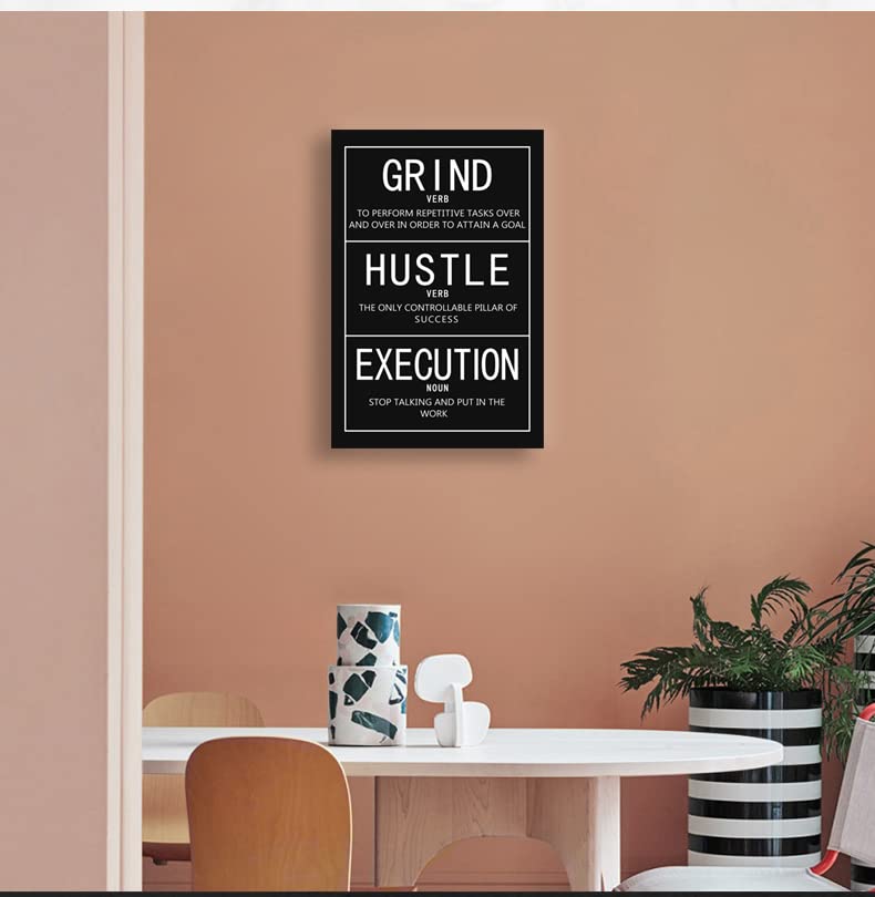 Inspirational Painting Poster Motivational Canvas Wall Art Grind Verb Hustle Verb Execution Noun Print Artwork Home Office Wall Decor Frame Ready to Hang[12″W X 18″H]