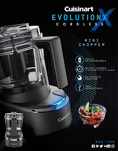 Mini Food Processor & Chopper by Cuisinart, Small Stand Mixer for Vegetables, Meats & More, 4 Cup, Electric, Black, RMC-100 7.4 x 6.85 x 9.42 inches