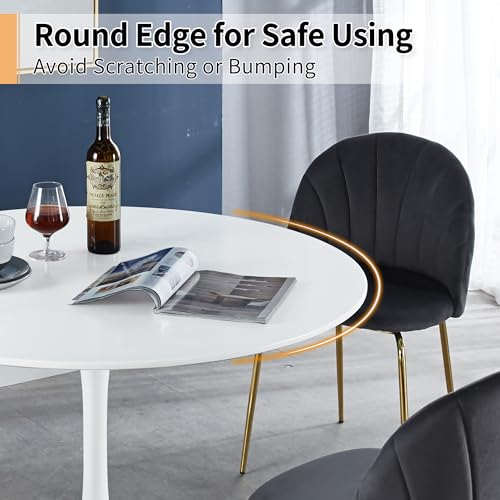 ANDORON Round Dining Table, 42 Inches Kitchen Tulip Table for 4-6 People with MDF Top and Metal Base, Modern Circle End Table Leisure Coffee Side Table (White, 42")