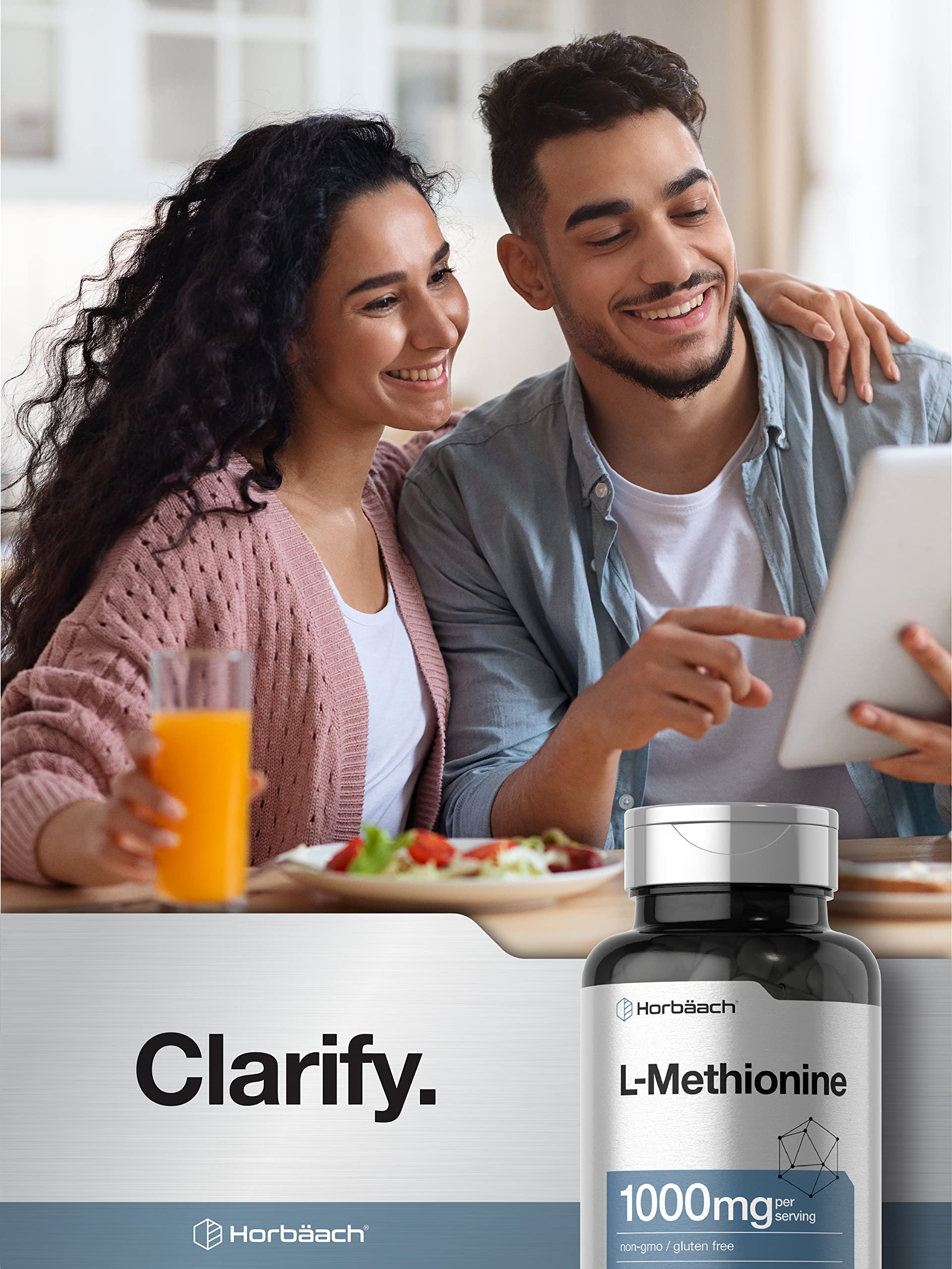 Horbäach L-Methionine 1000mg | 100 Capsules | Non-GMO, Gluten Free | Free Form Supplement