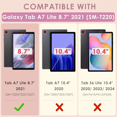 DETUOSI Slim Case for Samsung Galaxy Tab A7 Lite 8.7" 2021 (SM-T220/T225/T227U), Ultra Thin Folio Tri-fold Flip PU Leather Book Cover Multi-Angle Stand + Protective Hard Back Shell + Magnetic Closure
