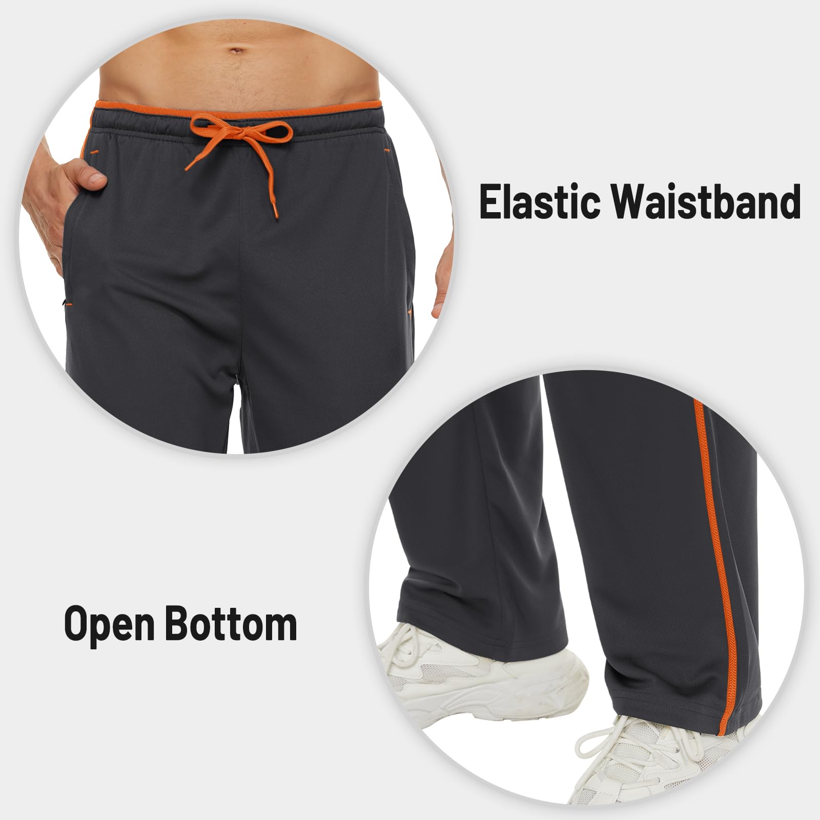 MAGNIVIT Workout Pants for Men Athletic Basketball Soccer Warm Up Pant with Pockets Grey/Orange