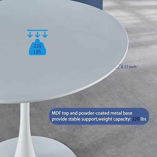 ANDORON Round Dining Table, 42 Inches Kitchen Tulip Table for 4-6 People with MDF Top and Metal Base, Modern Circle End Table Leisure Coffee Side Table (White, 42")