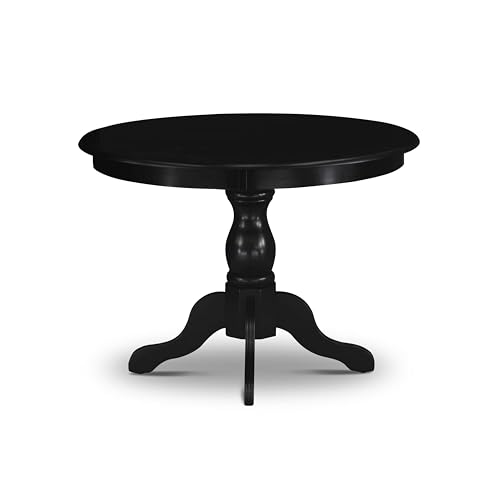 East West Furniture HBEL5-ABK-35 5 Piece Kitchen Table & Chairs Set Includes a Round Dining Room Table with Pedestal and 4 Doeskin Linen Fabric Upholstered Chairs, 42x42 Inch, Wirebrushed Black