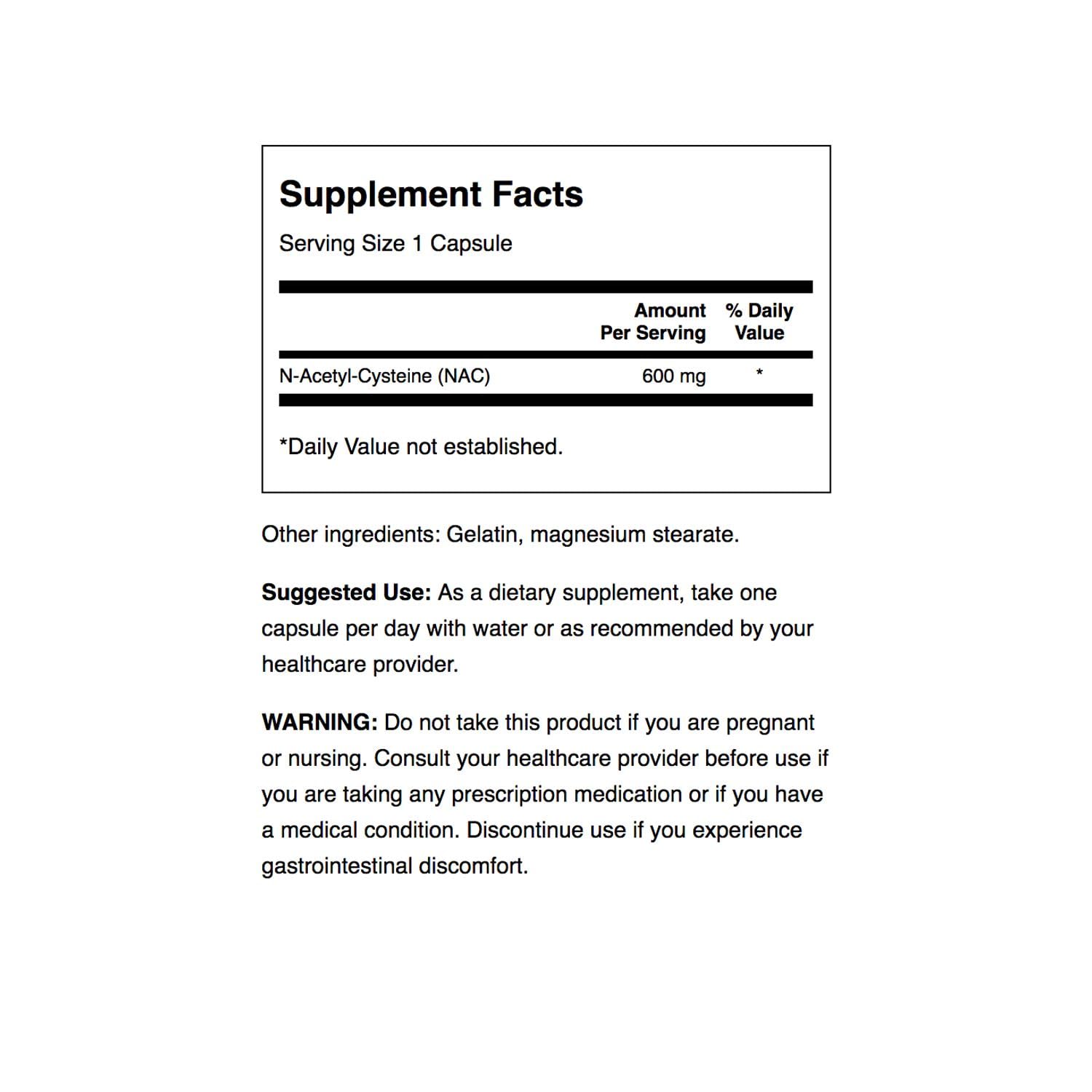 Swanson Premium Brand NAC N-Acetyl Cysteine - 600 mg, 100 Capsules - Antioxidant and Cellular Health Support Supplement