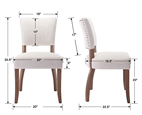 Guyou Farmhouse Cream Dining Chairs Set of 4, Linen Dining Room Chairs with Bronze Nailhead Upholstered Kitchen Side Chairs with Wood Legs for Living Room (Cream)