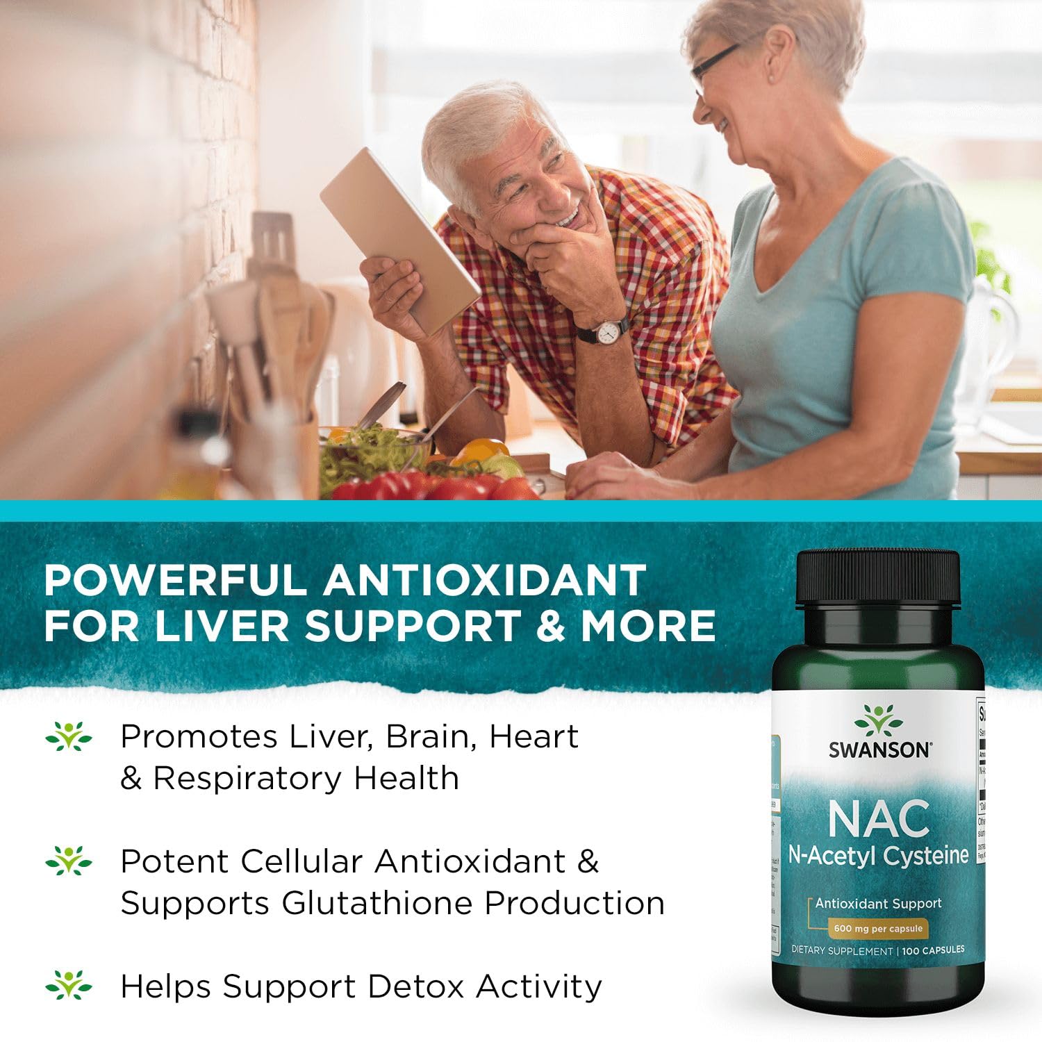 Swanson Premium Brand NAC N-Acetyl Cysteine - 600 mg, 100 Capsules - Antioxidant and Cellular Health Support Supplement