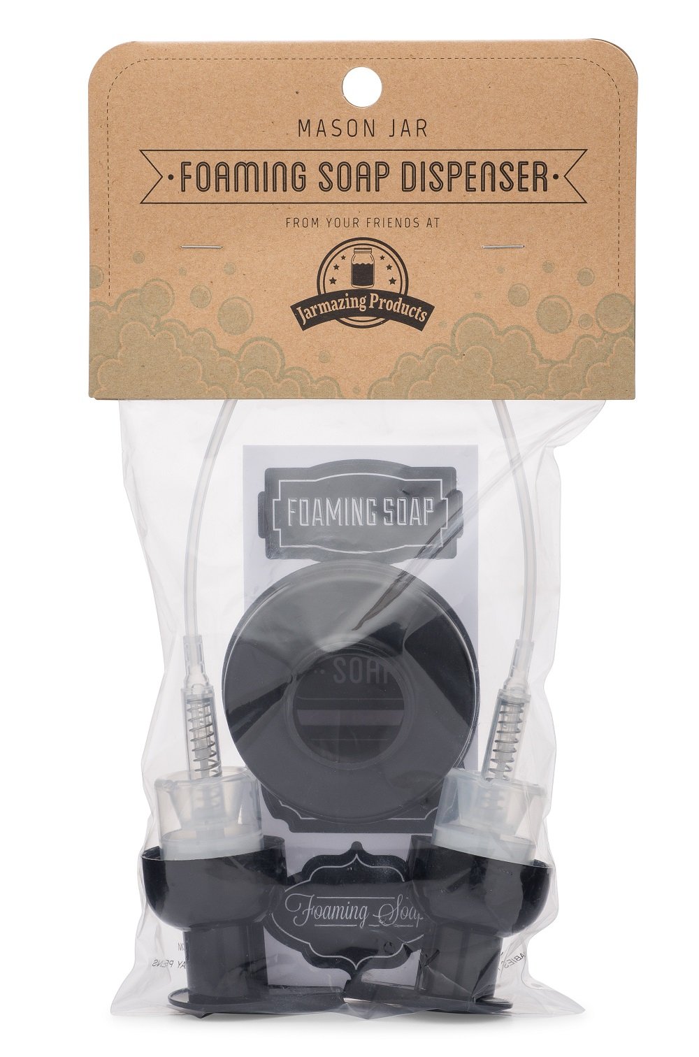 Jarmazing Products Mason Jar Foaming Soap Dispenser Lids - Includes Waterproof Stickers! Black - 2 Pack