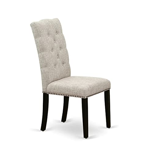 East West Furniture HBEL5-ABK-35 5 Piece Kitchen Table & Chairs Set Includes a Round Dining Room Table with Pedestal and 4 Doeskin Linen Fabric Upholstered Chairs, 42x42 Inch, Wirebrushed Black