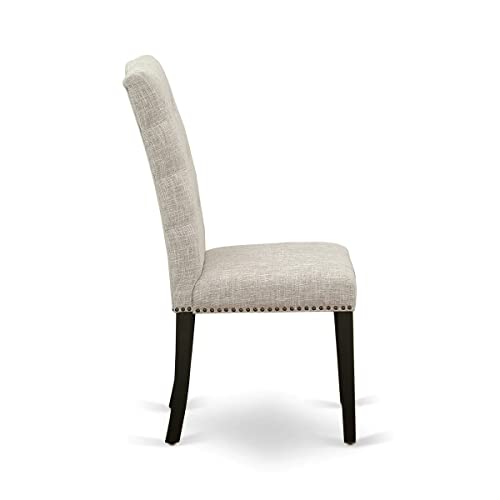 East West Furniture HBEL5-ABK-35 5 Piece Kitchen Table & Chairs Set Includes a Round Dining Room Table with Pedestal and 4 Doeskin Linen Fabric Upholstered Chairs, 42x42 Inch, Wirebrushed Black