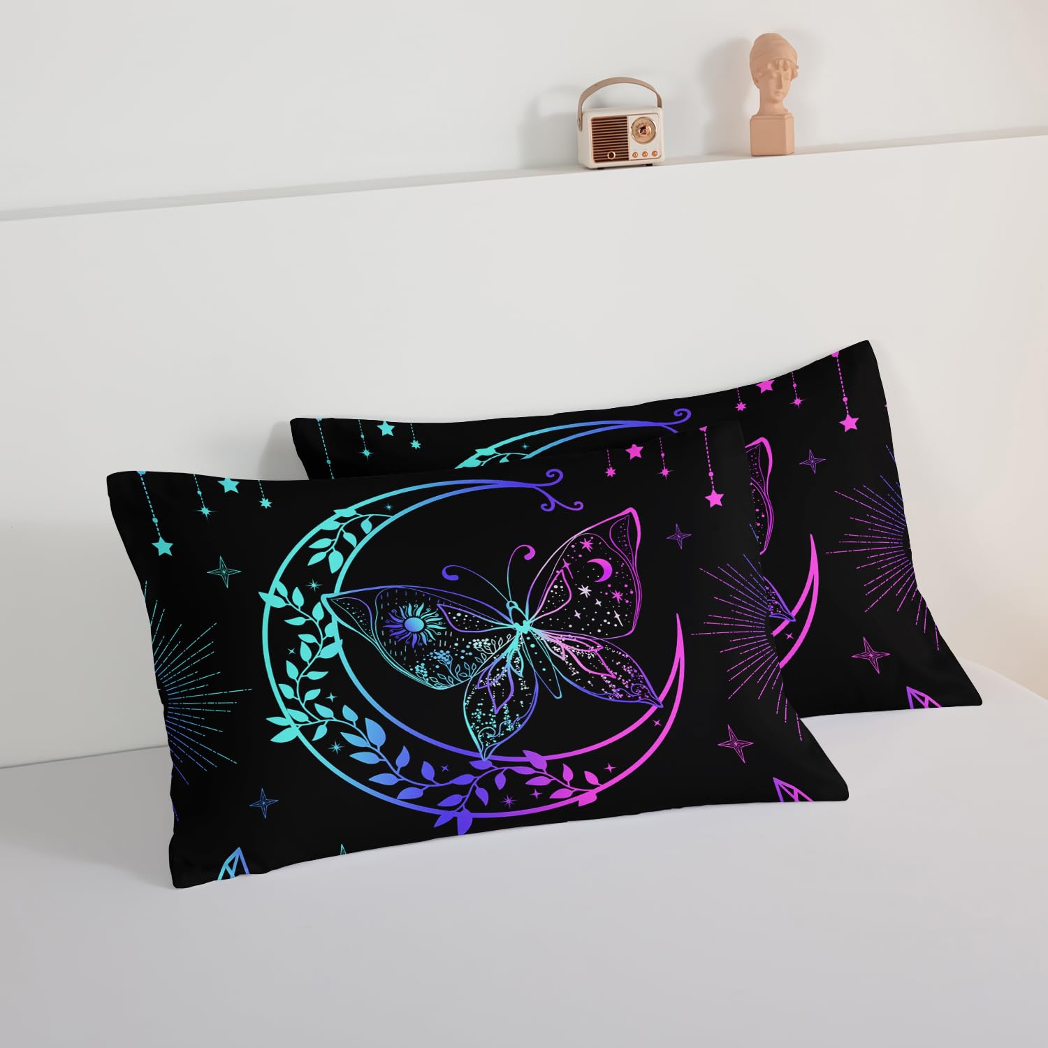 HOSIMA Butterfly Comforter Set 3-Piece with 2 Pillowcases, Black Boho Mandala Comforter Bedding Set for Girls' Twin Bed in a Bag