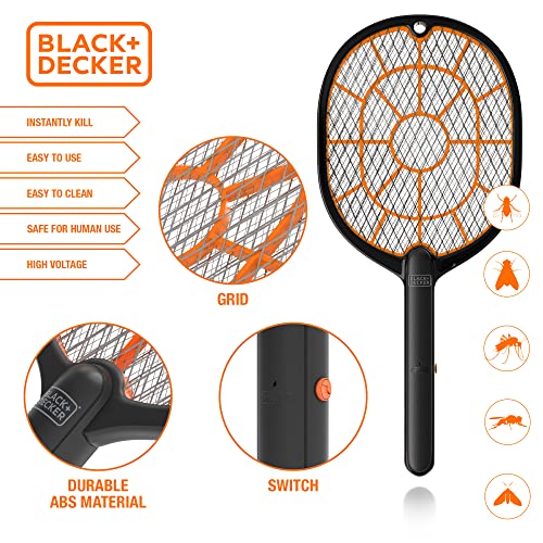 BLACK+DECKER Electric Fly Swatter & Fly Zapper- Bug Zapper Racket Indoor & Outdoor- Handheld, Heavy- Duty Mosquito Swatter, Battery- Powered, Non- Toxic Safe for Humans & Pets Fly Swatters