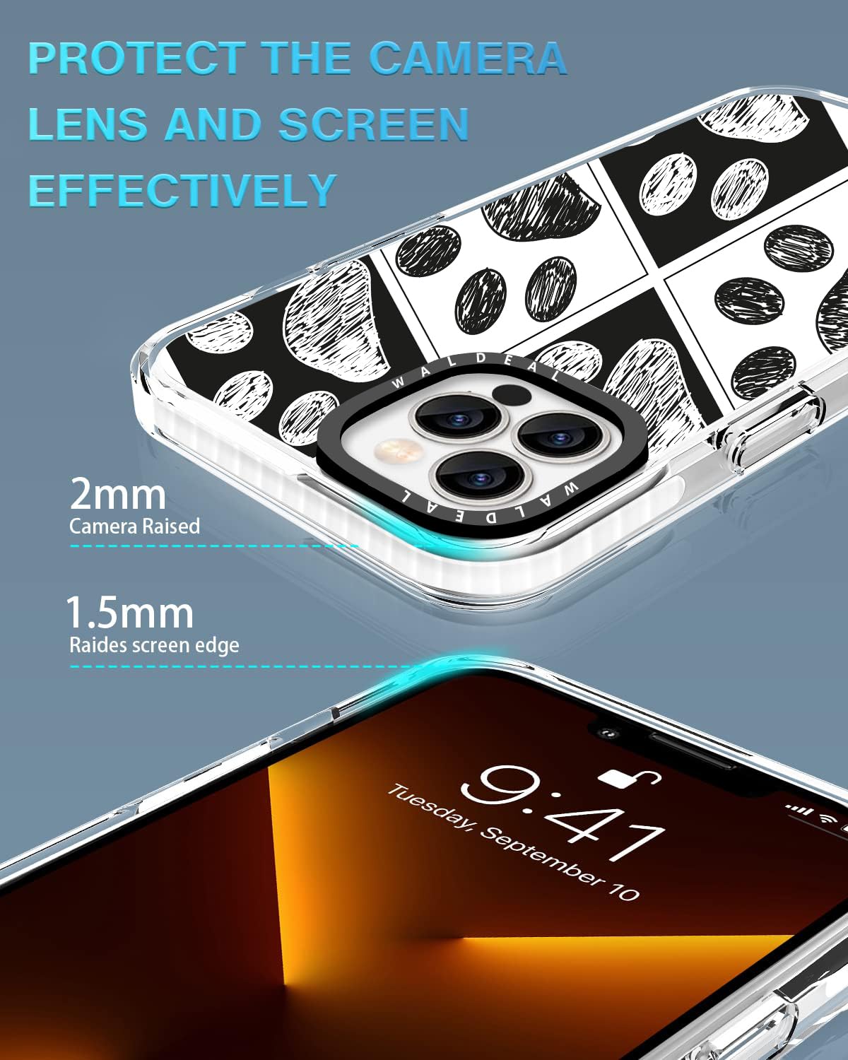 Waldeal Dog Paw Phone Case for iPhone 14 Pro Case, Anti-Scratch Hard Back Built-in TPU Bumper Shockproof Protective Cover for iPhone 14Pro Case
