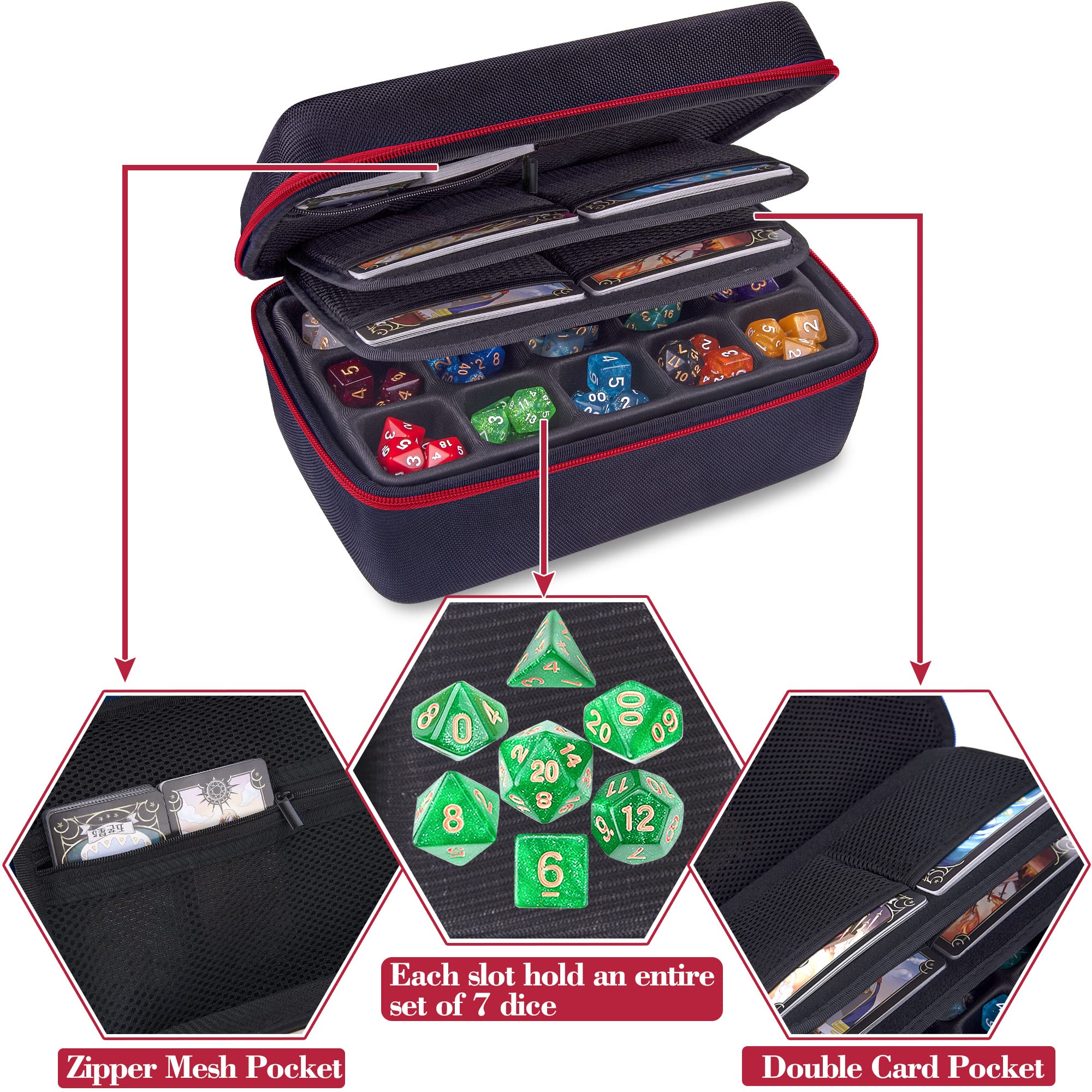 SIQUK Dice Storage Case Big Capacity DND Dice Case Dice Organizer Box With Handle and Double Removable Slotted Tray Dice Organizer Case for Dungeons & Dragons and Other RPG Table Game, Red